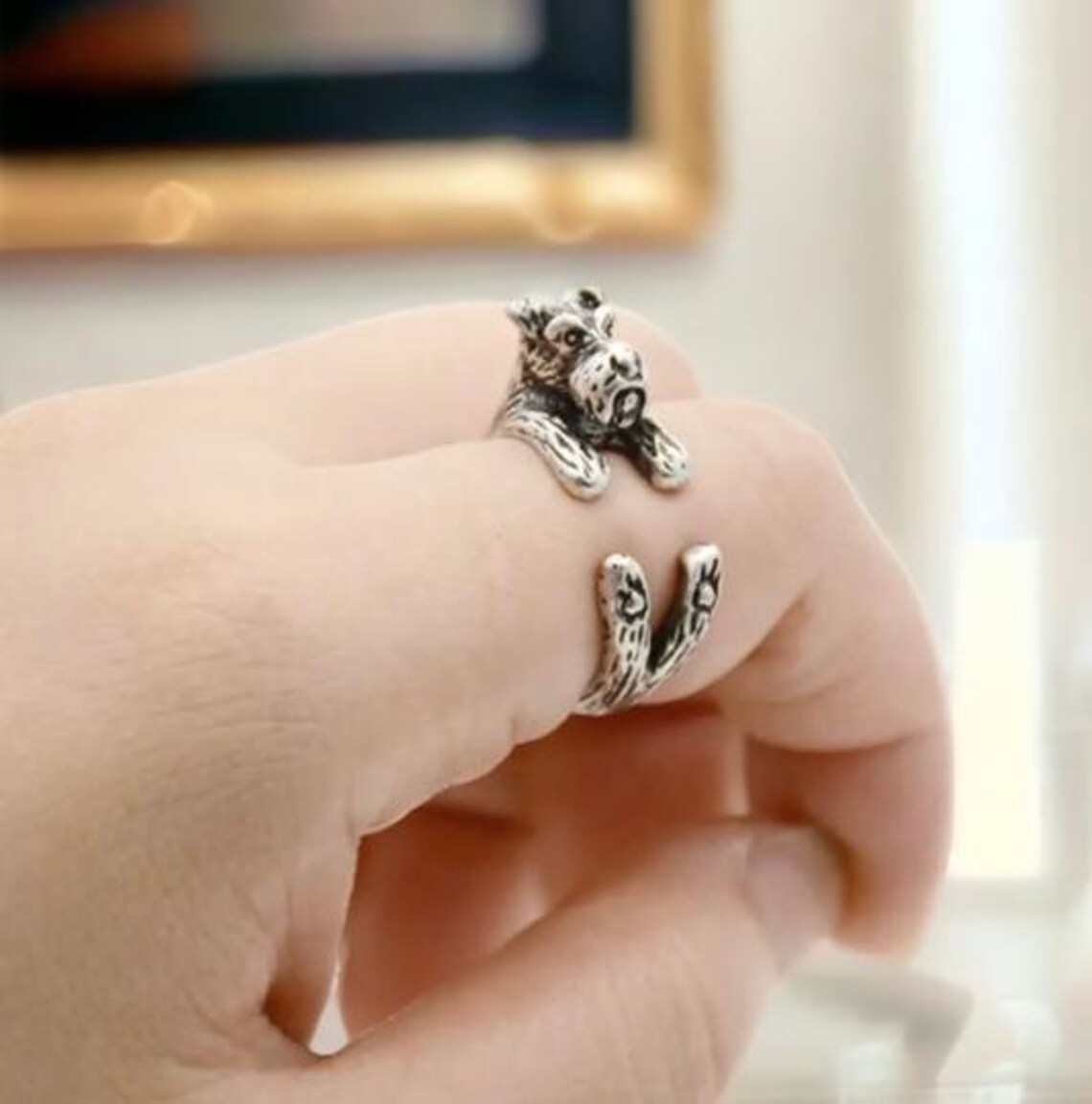 Schnauzer Dog Adjustable Ring – Available in Silver, Gold, or Black ...