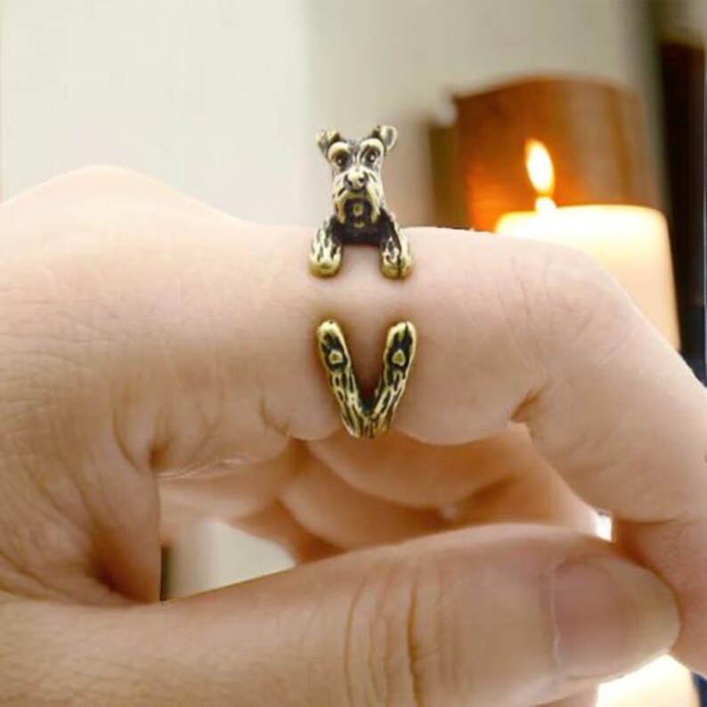 Schnauzer Dog Adjustable Ring – Available in Silver, Gold, or Black ...