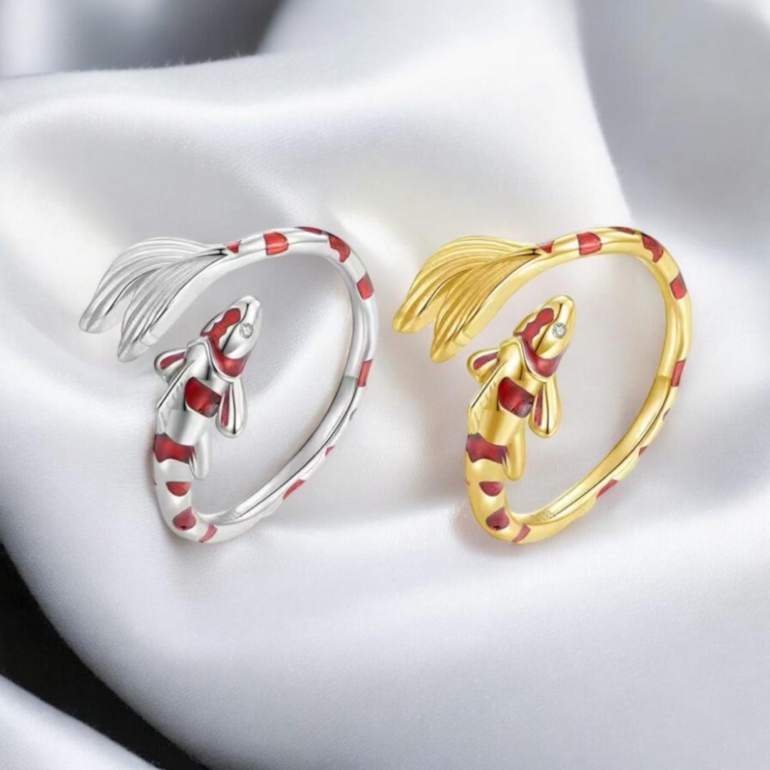 Goldfish 925 Sterling Silver Adjustable Ring, Tarnish-free Ocean ...