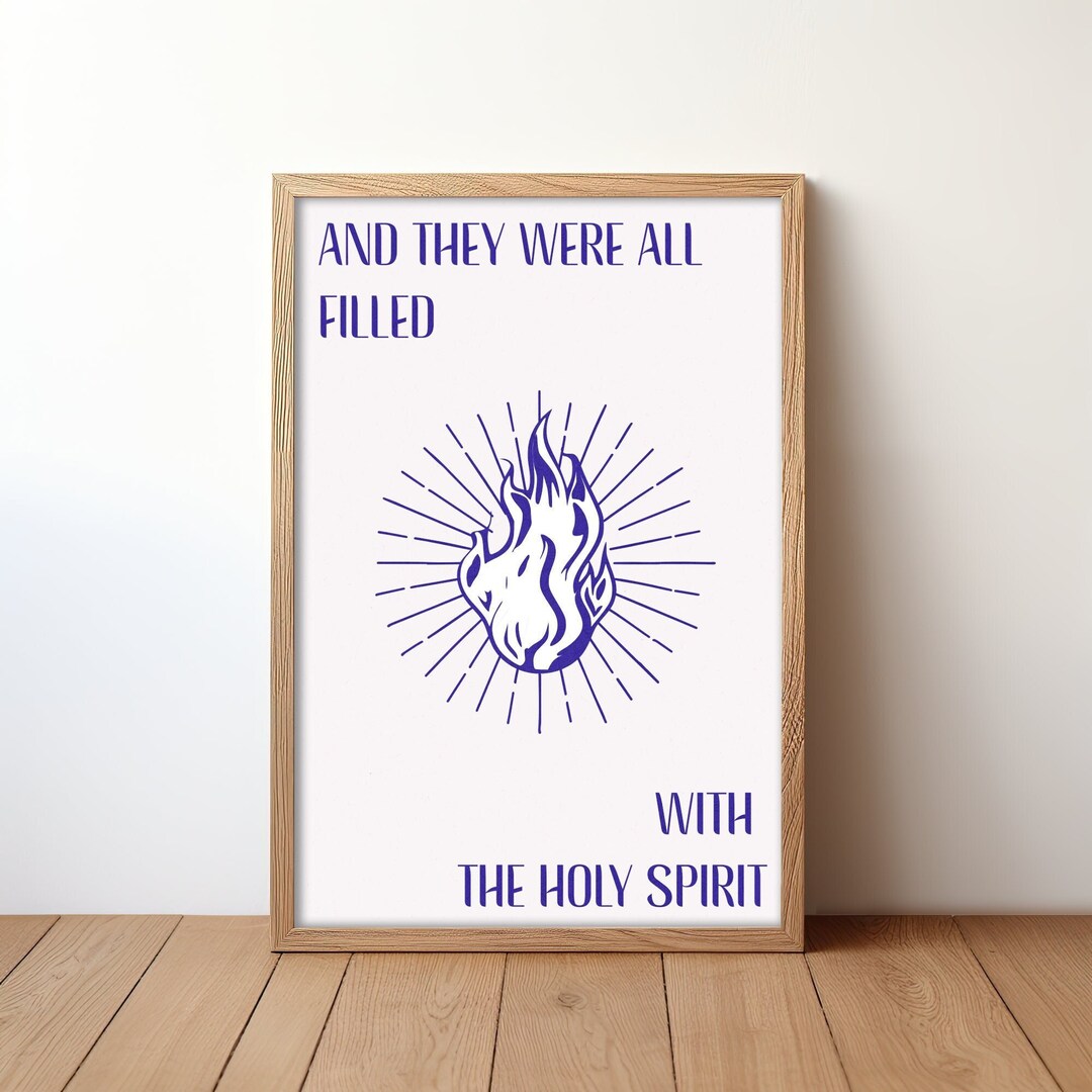 Pentecost Flame Christian Print - Ink Blue Over Pink Holy Spirit ...