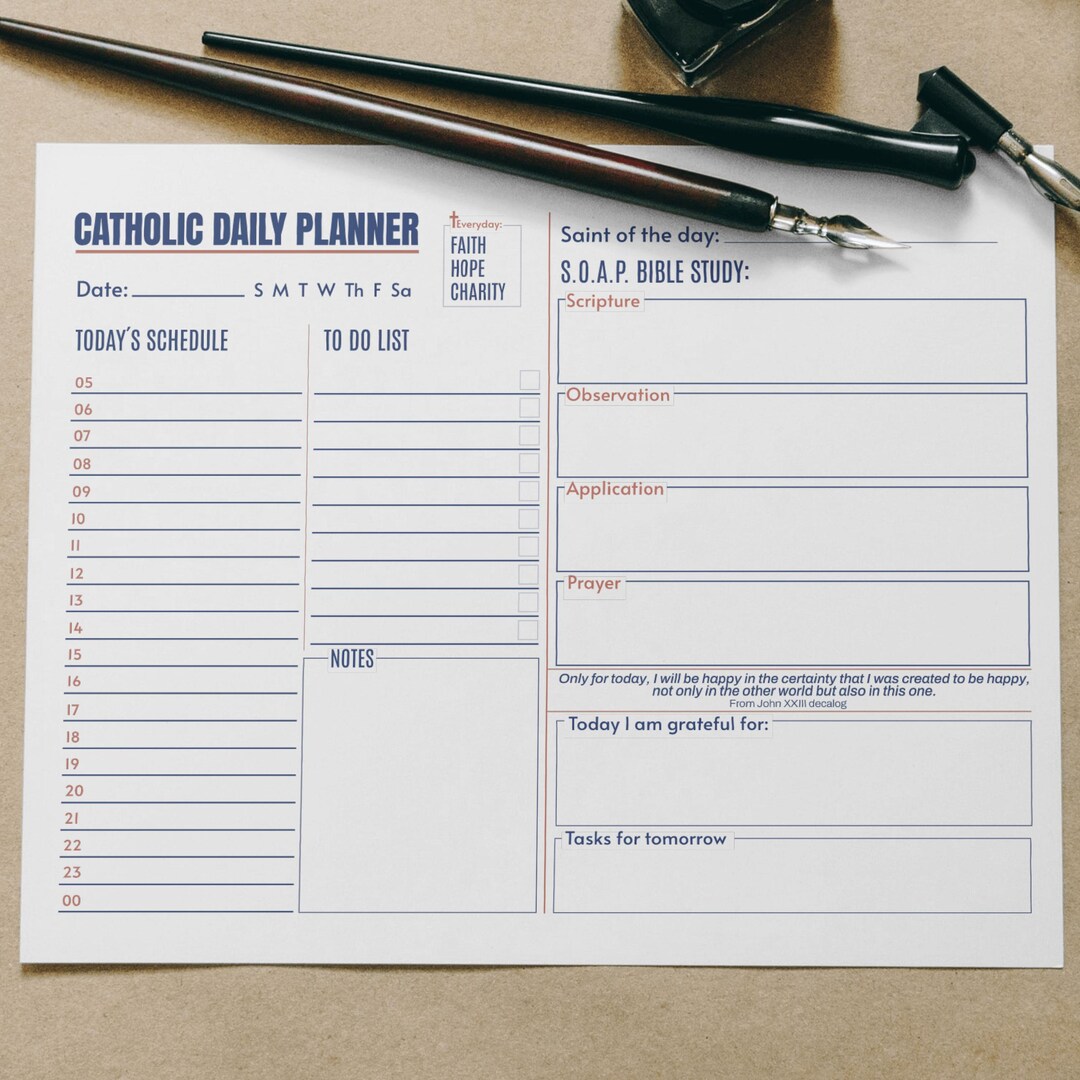 Printable Catholic Daily Planner One Sheet PDF Refillable Planner to ...