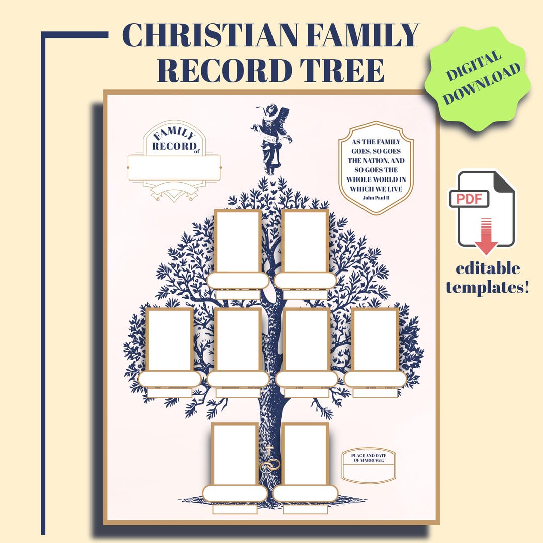 Christian Family Tree Editable PDF Template, Catholic Family Nucleus ...