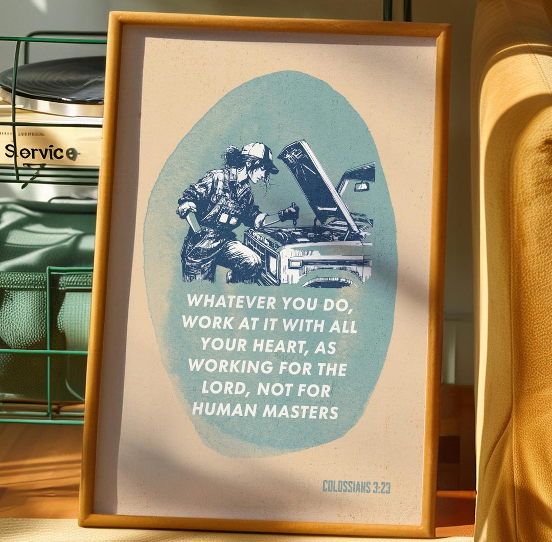 Christian Digital Poster With Mechanic Girl Working on a Car ...