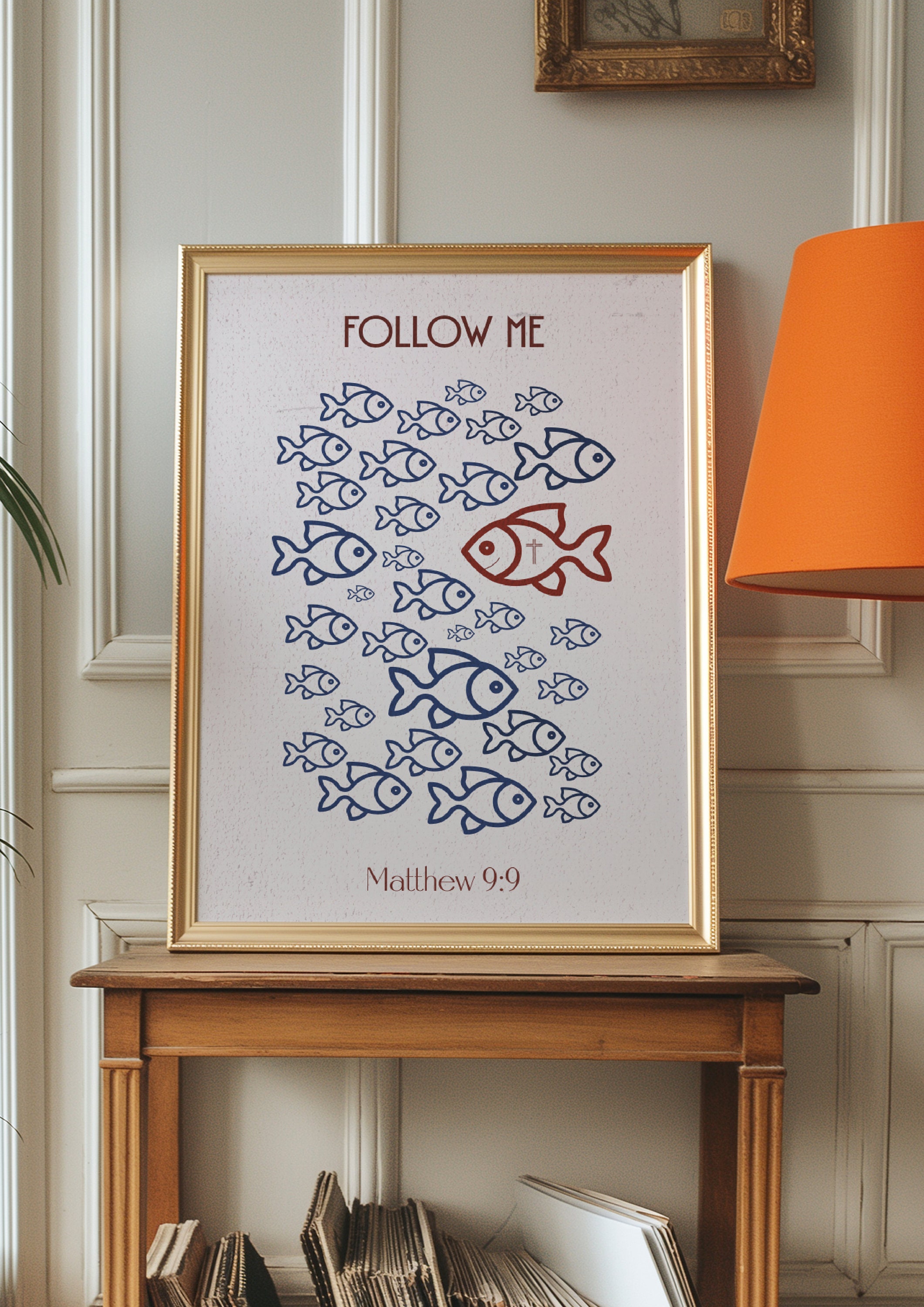 Bible Verse Printable Poster Follow Me Fish Nice Christian Art for Home ...