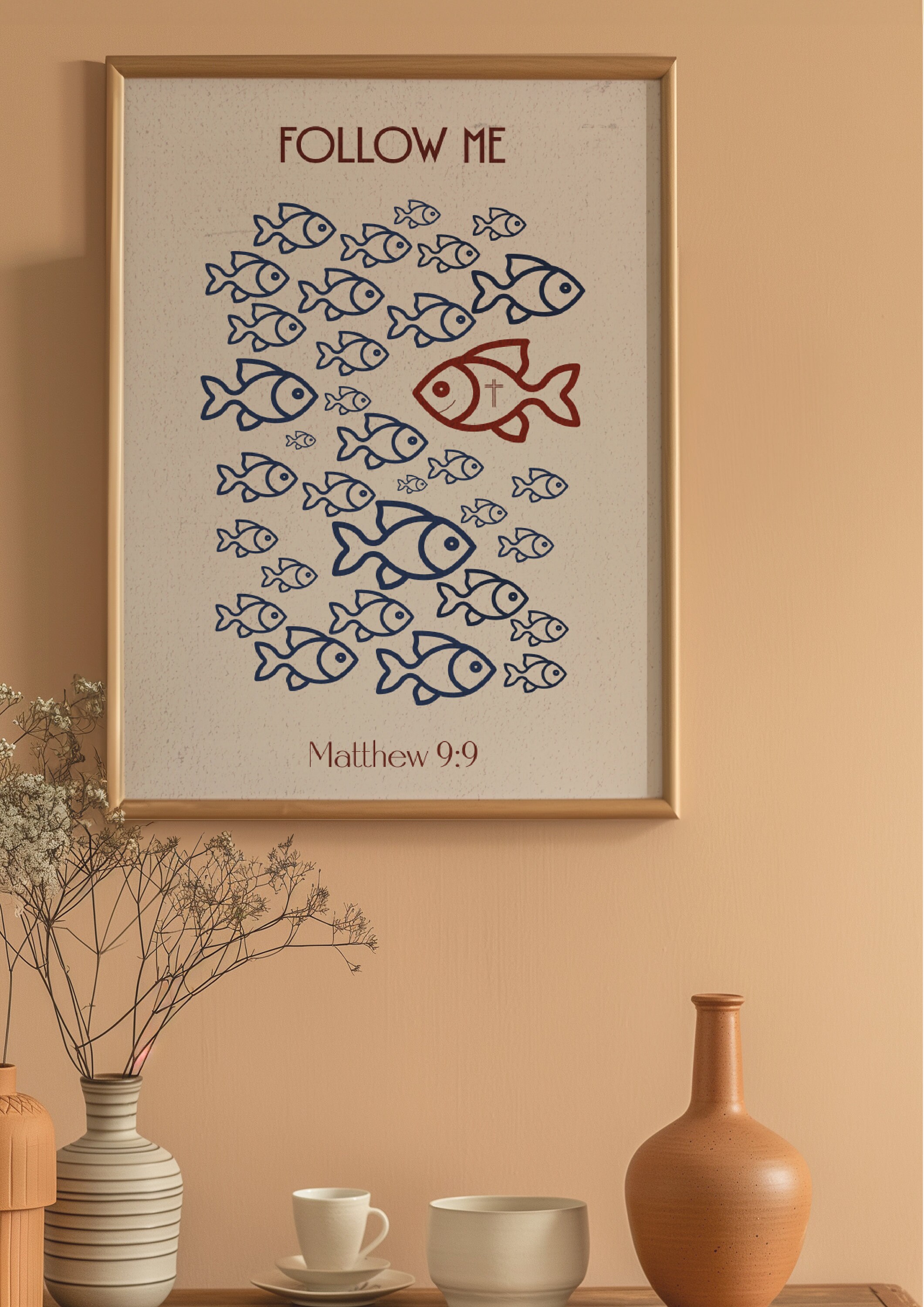 Bible Verse Printable Poster Follow Me Fish Nice Christian Art for Home ...