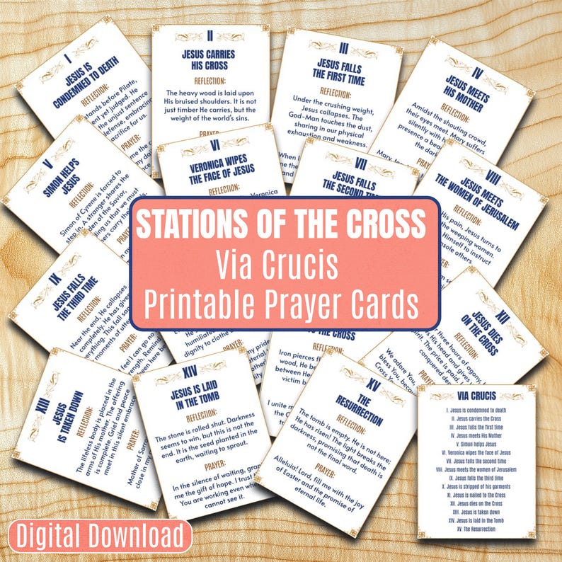Stations of the Cross Cards: Printable Catholic Devotion, 14 Stations ...