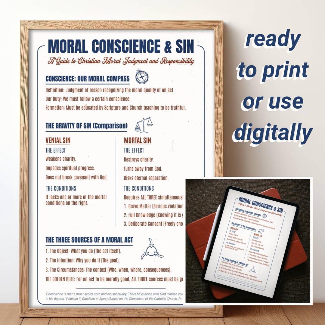Mortal Vs Venial Sin Guide Educational Print: Catholic Conscience Chart ...