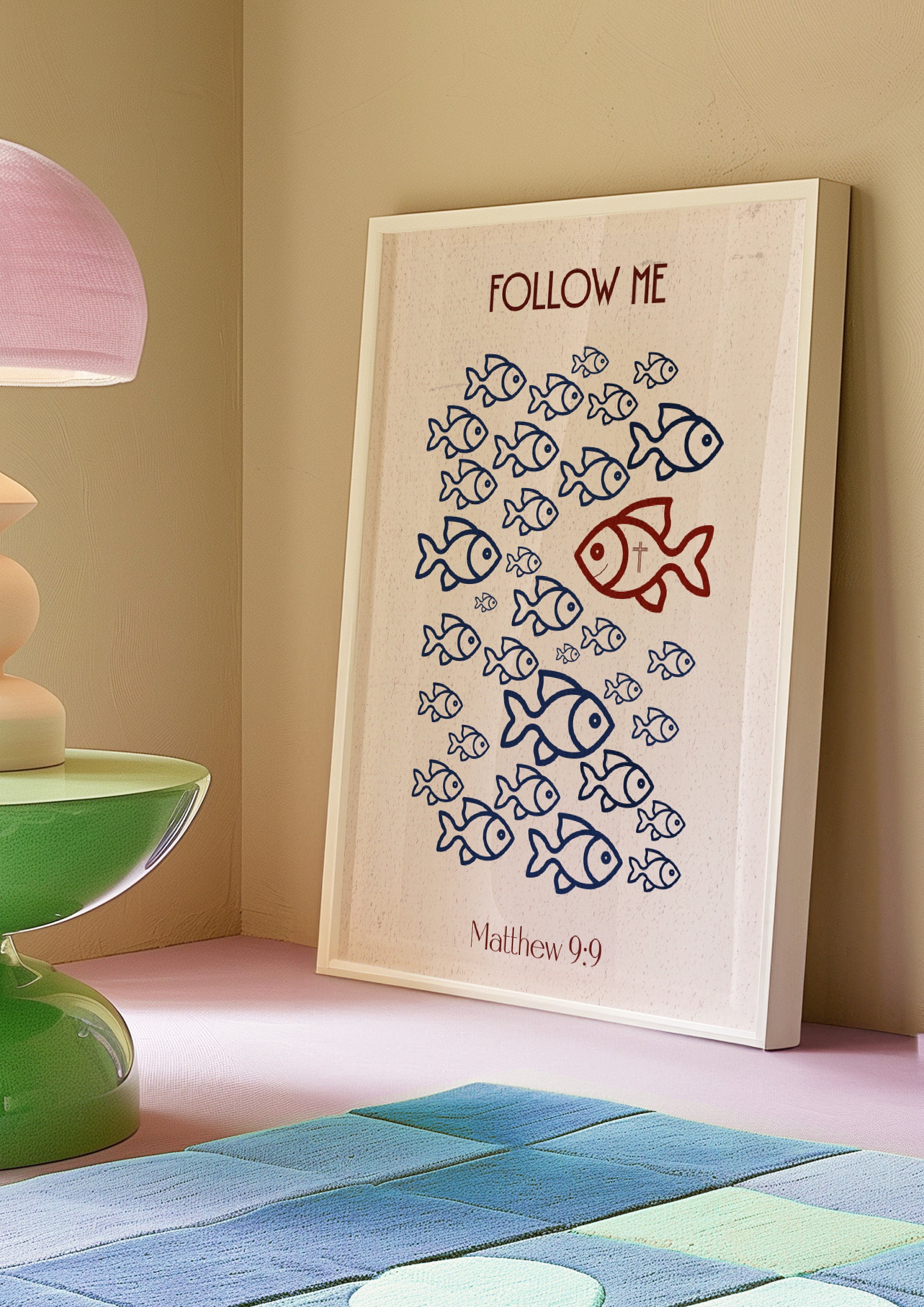 Bible Verse Printable Poster Follow Me Fish Nice Christian Art for Home ...