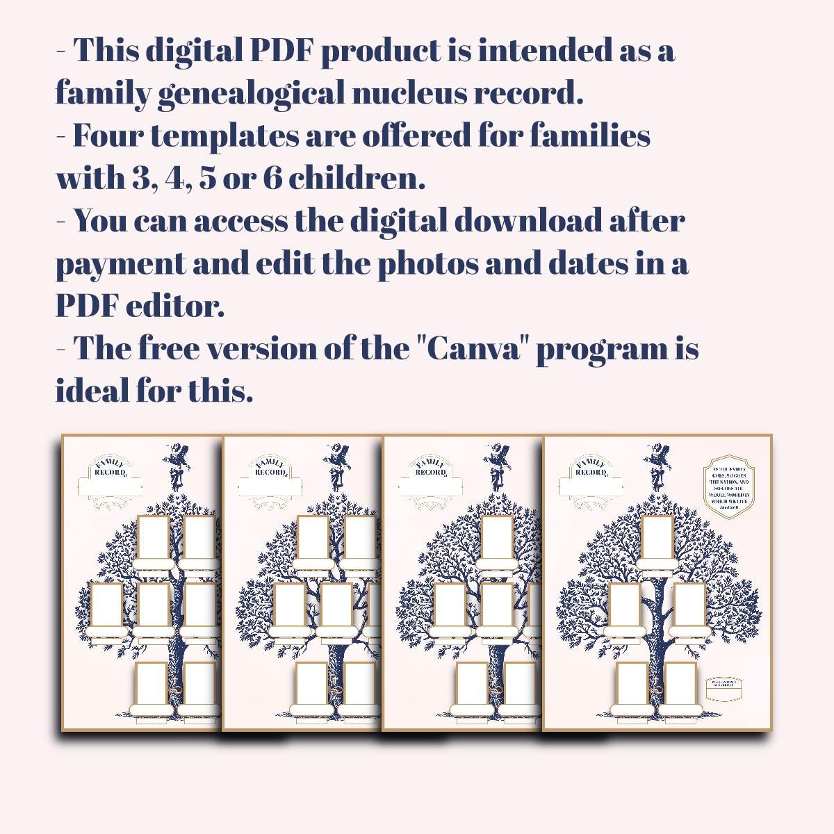 Christian Family Tree Editable PDF Template, Catholic Family Nucleus ...