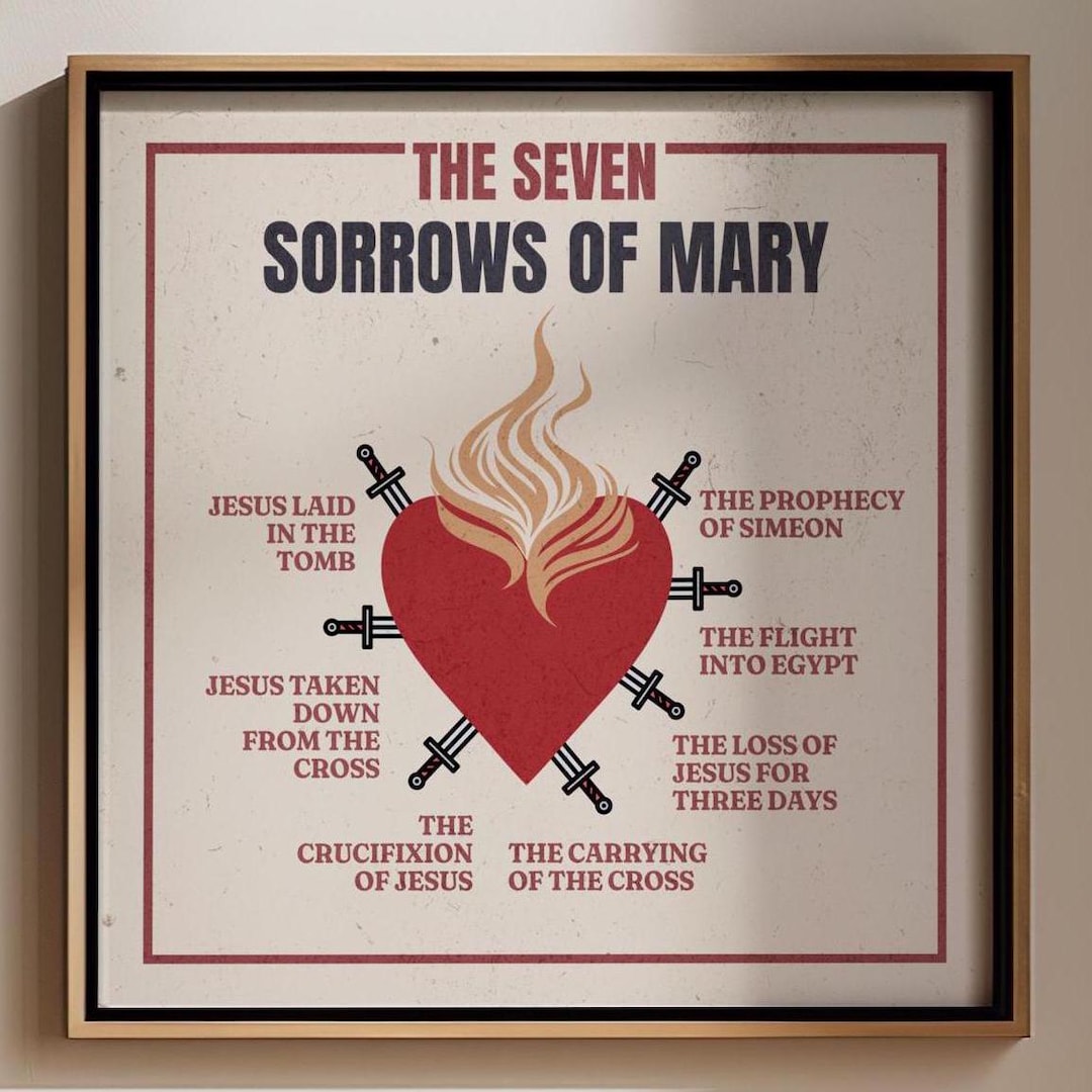 The Seven Sorrows of Virgin Mary Ready to Print Poster - Catholic Wall ...