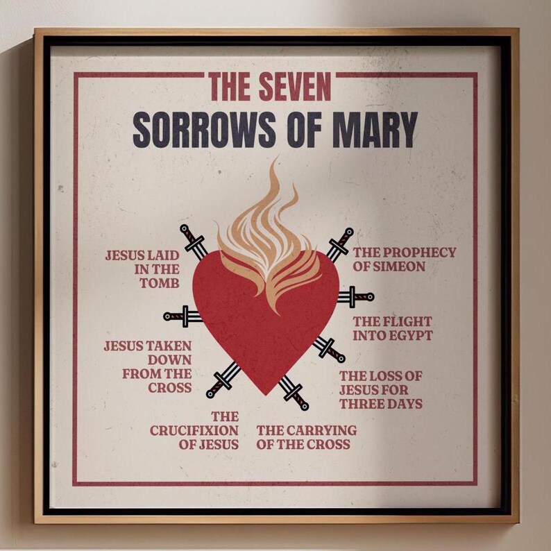 The Seven Sorrows of Virgin Mary Ready to Print Poster - Catholic Wall ...