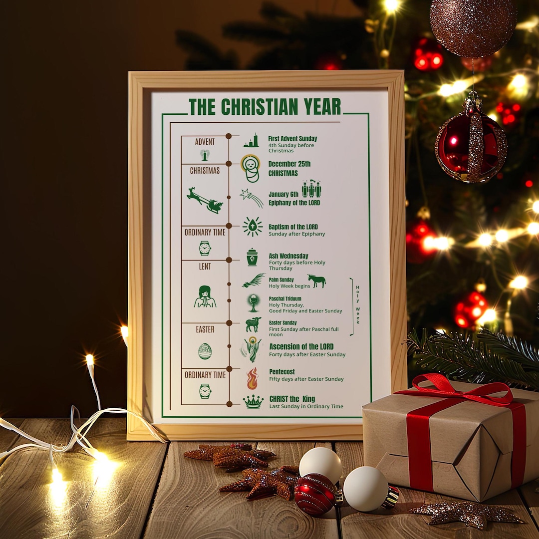Christian Year Print Green & Beige Catholic Liturgical Calendar Info ...