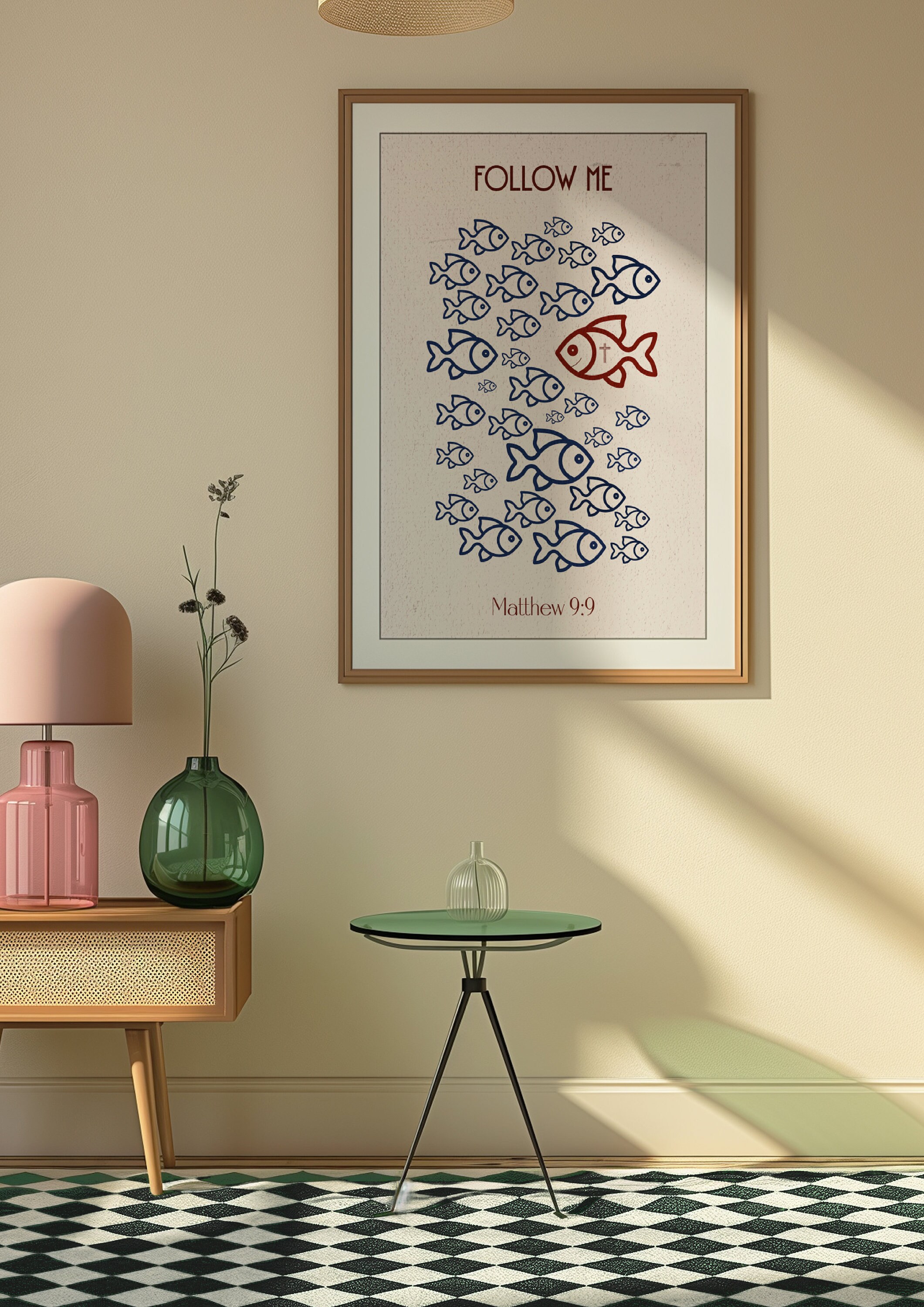 Bible Verse Printable Poster Follow Me Fish Nice Christian Art for Home ...