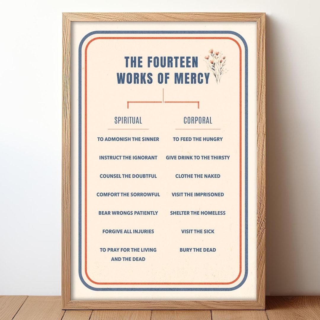 Fourteen Works of Mercy Poster: Catholic Christian Wall Art (digital ...