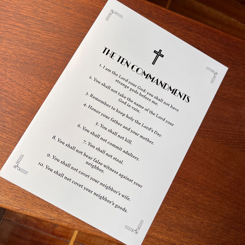 Ten Commandments Printable Poster Biblical Didactic Wall Art Black Over ...