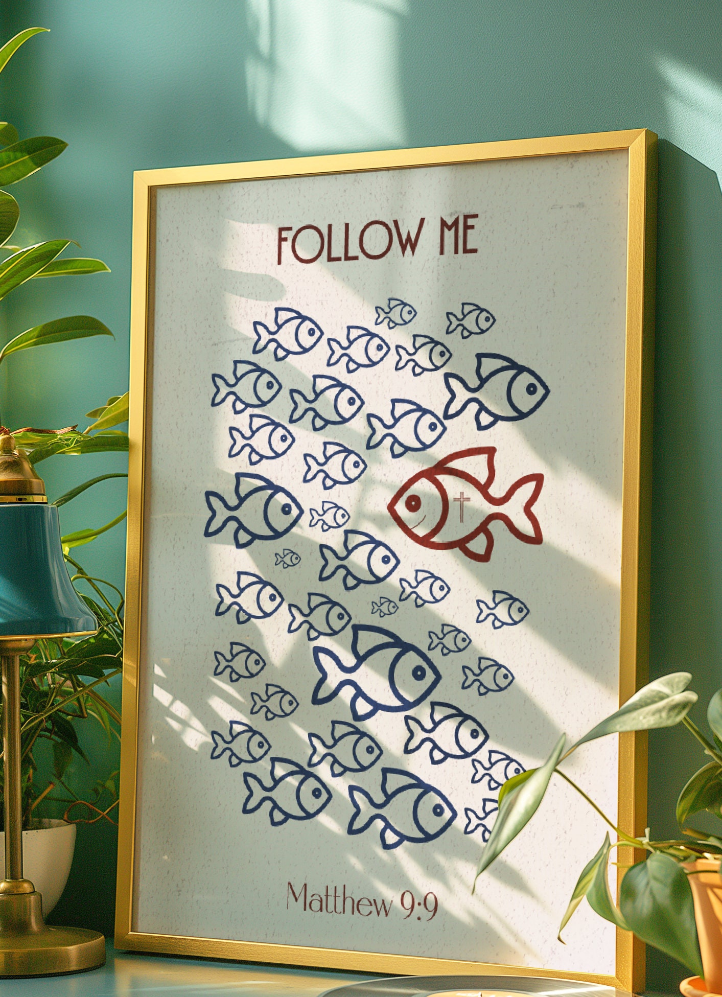 Bible Verse Printable Poster Follow Me Fish Nice Christian Art for Home ...