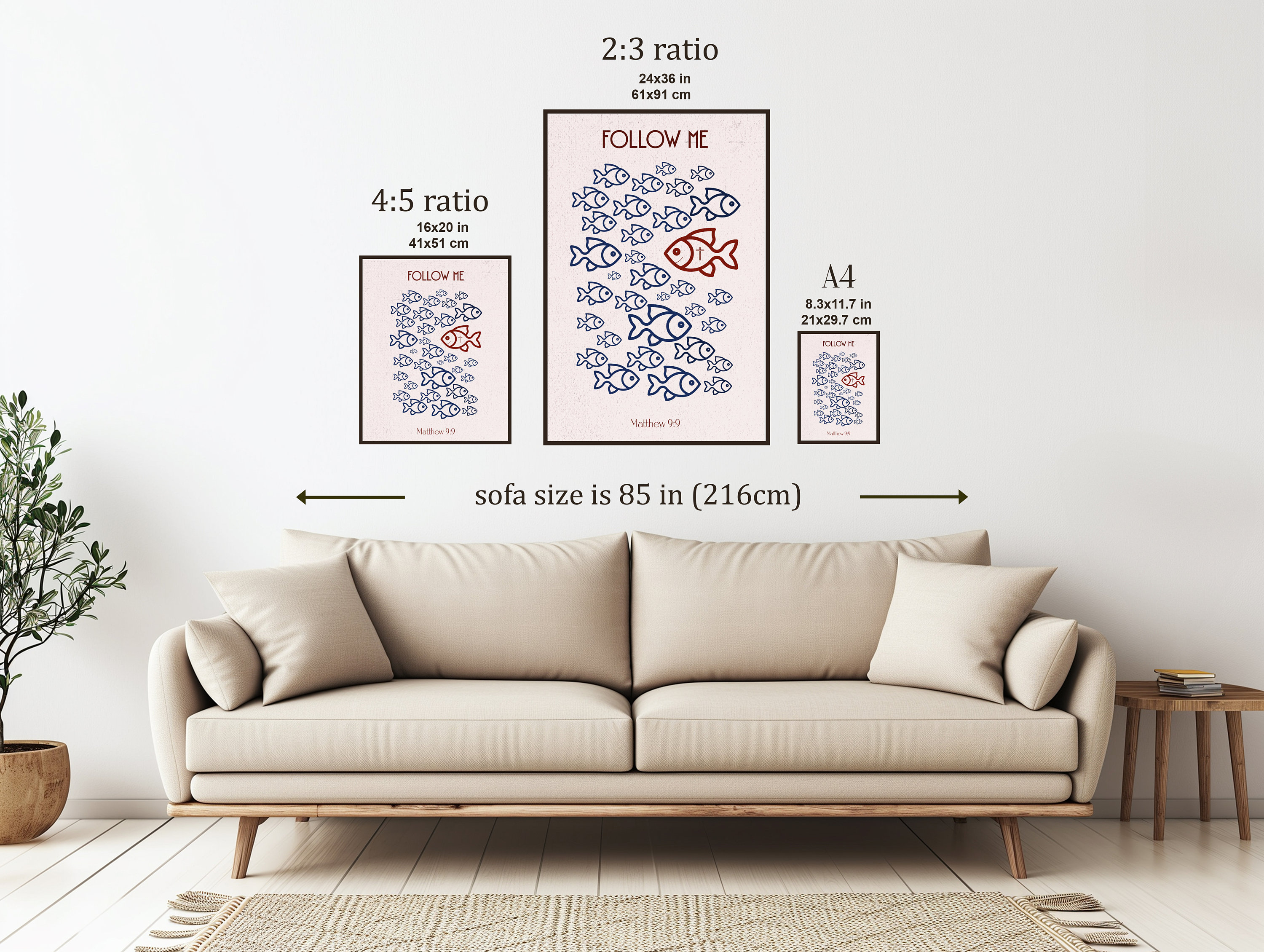 Bible Verse Printable Poster Follow Me Fish Nice Christian Art for Home ...