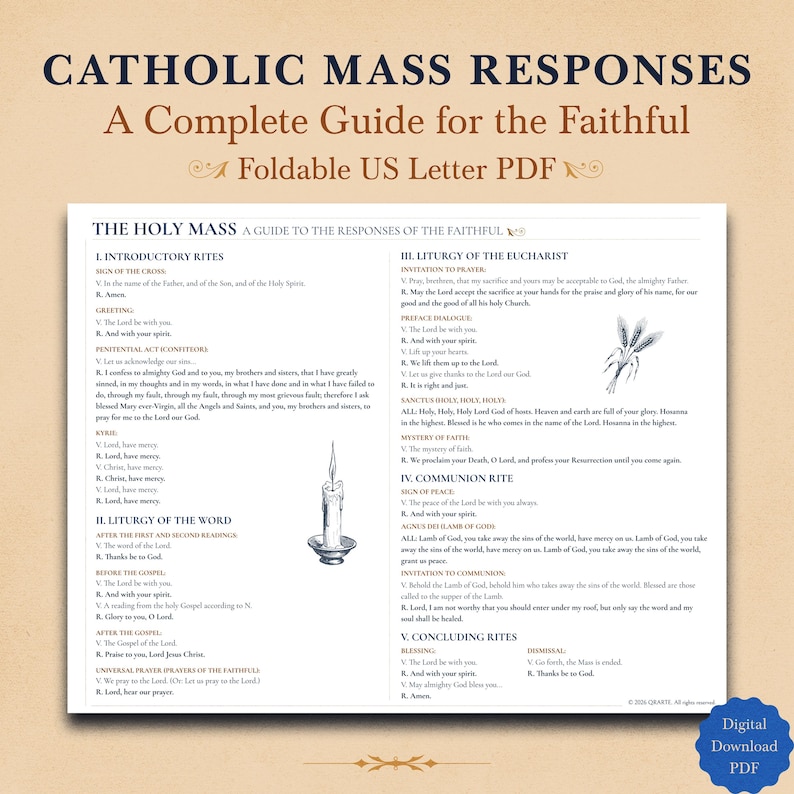 Catholic Mass Responses Guide: Us Letter PDF (digital Download) - Etsy