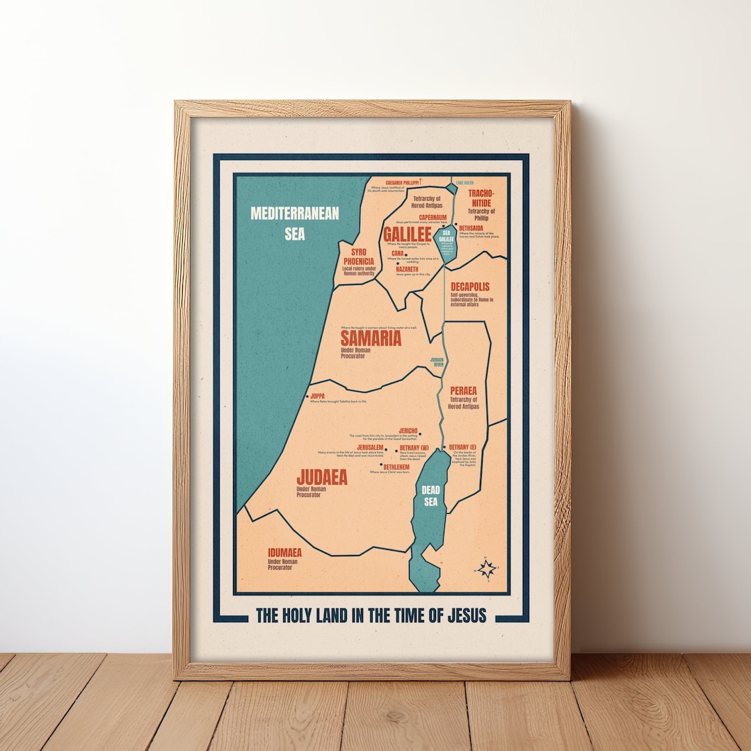 The Holy Land in the time of Jesus map, Printable chart about the life ...
