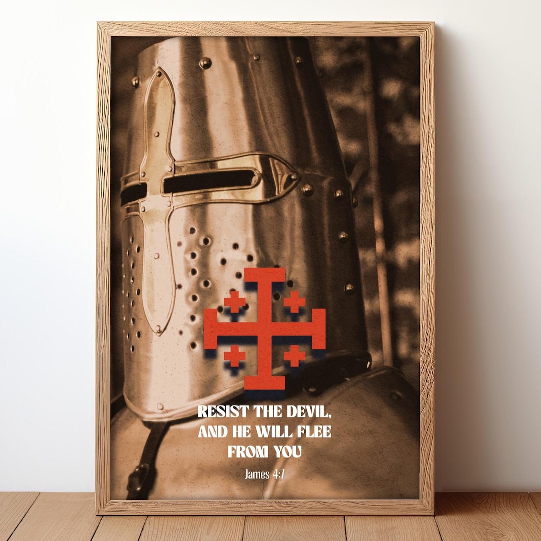 Templar Knight Poster - Jerusalem Cross and Bible Quote Wall Art - Etsy