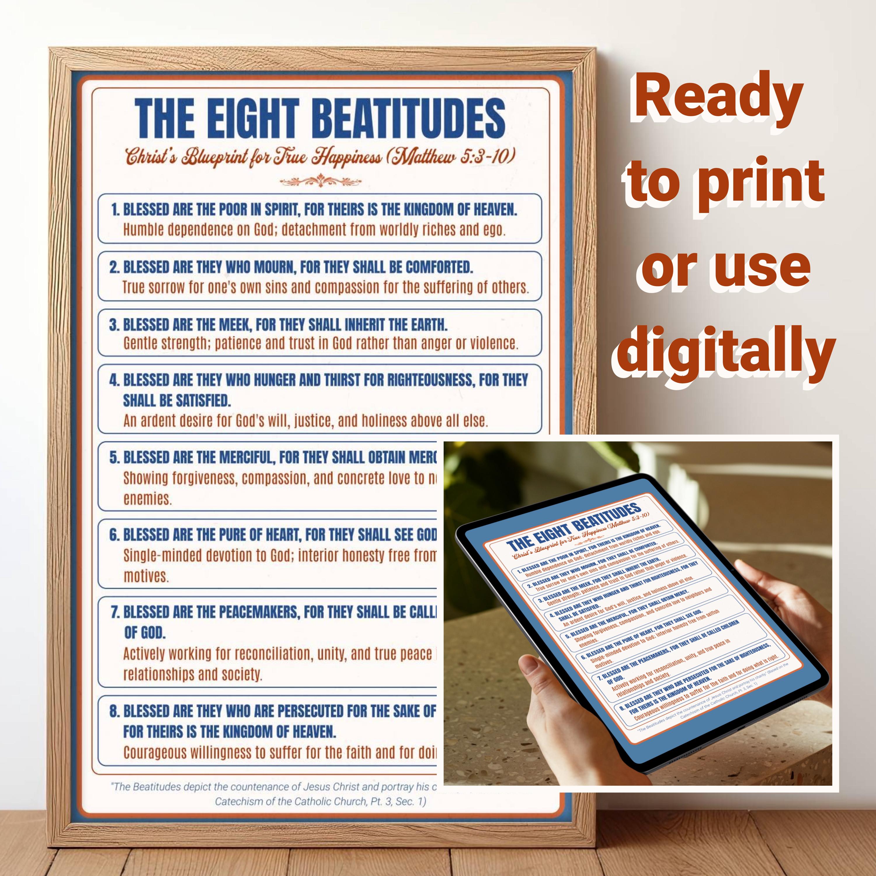 The Eight Beatitudes Guide Poster: Sermon on the Mount Chart (digital ...