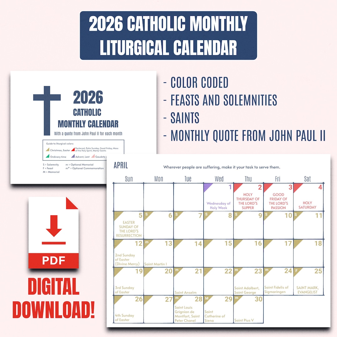 2026 Liturgical Calendar PDF: Catholic Color-coded Planner (digital ...