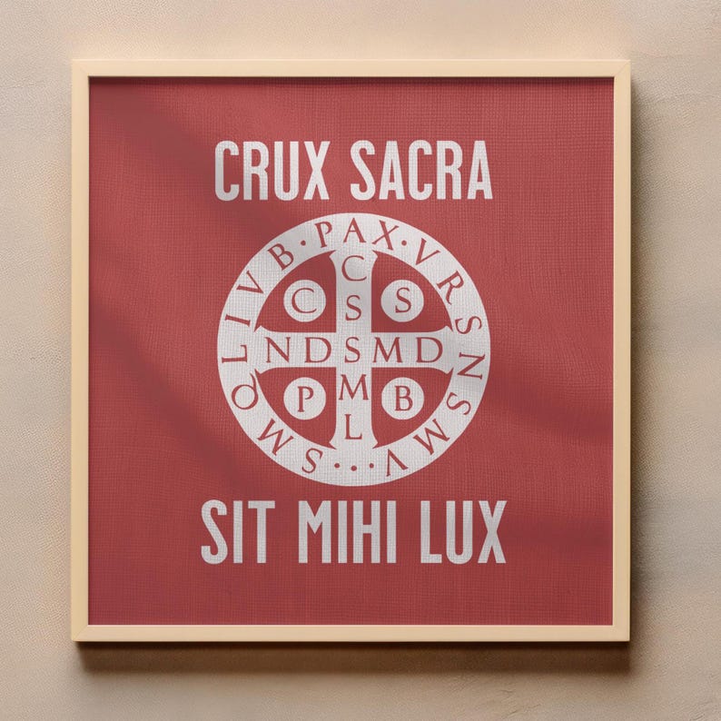 Saint Benedict Cross Poster - Crux Sacra Sit Mihi Lux Print (digital ...