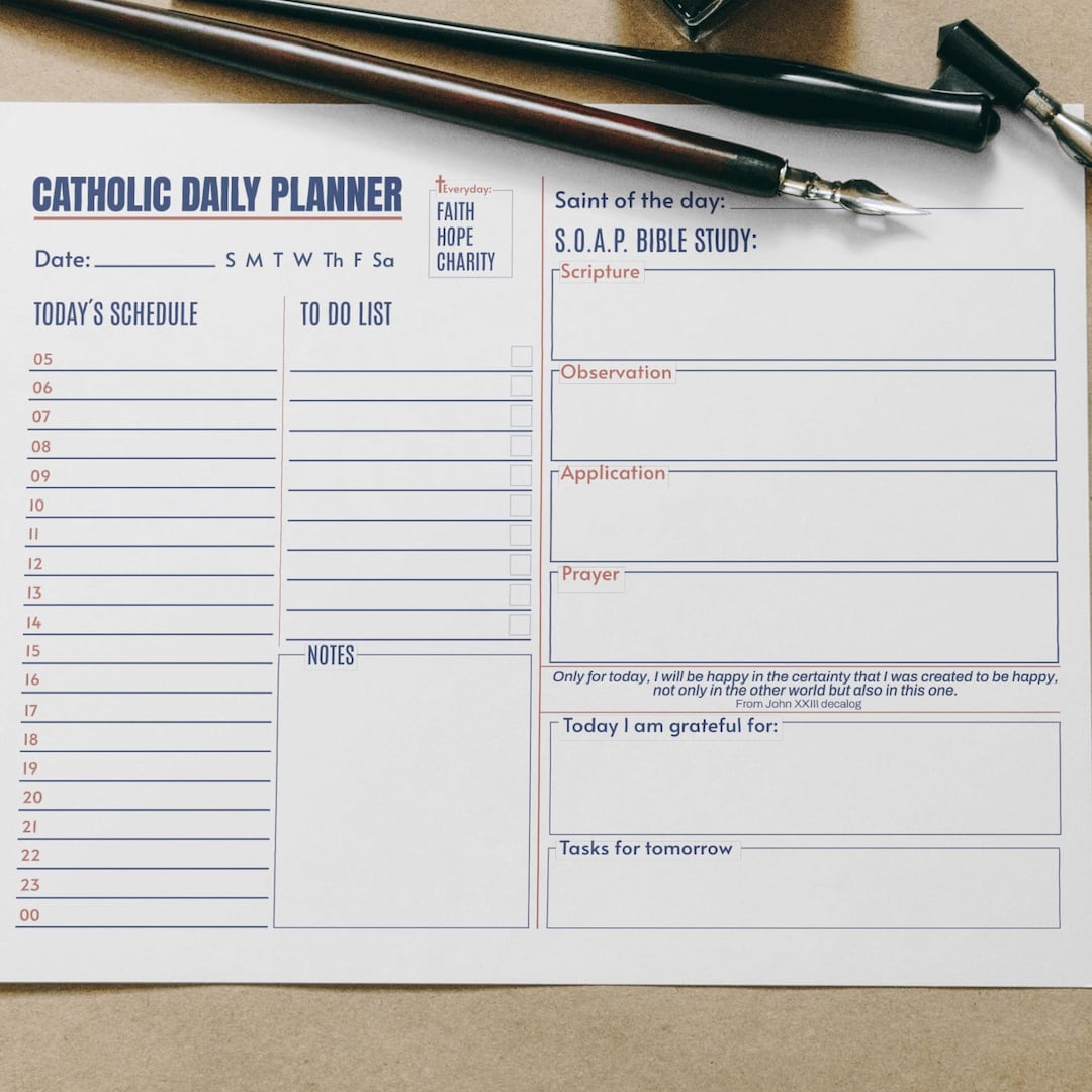 Printable Catholic Daily Planner One Sheet PDF - Refillable Planner to ...