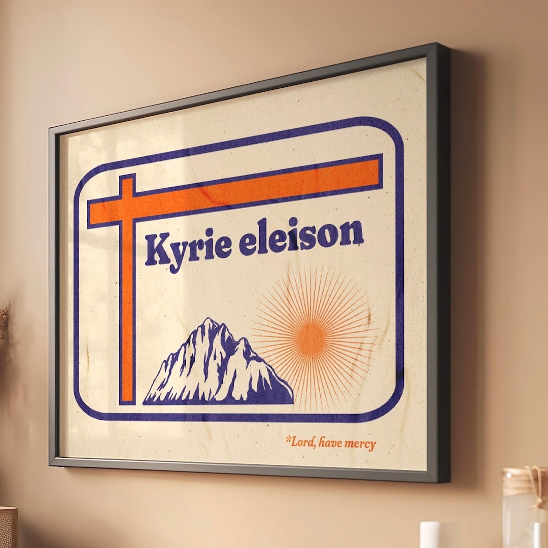 Kyrie Eleison Digital Print - Lord Have Mercy Christian Wall Art - Modern Colorful Horizontal ...