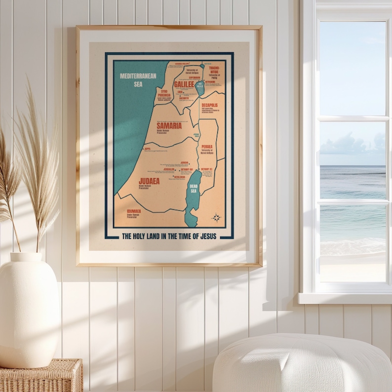 Holy Land Map Print: New Testament Palestine, Biblical Study (digital ...