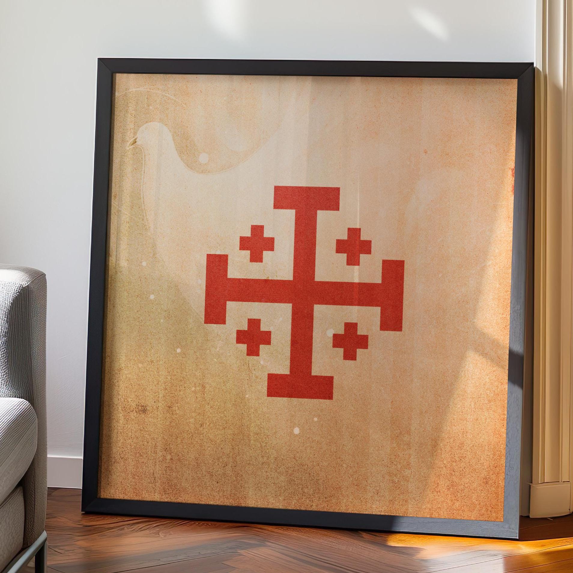 Jerusalem Cross Christian Square Print, Crusades Jesus Christ Cross ...