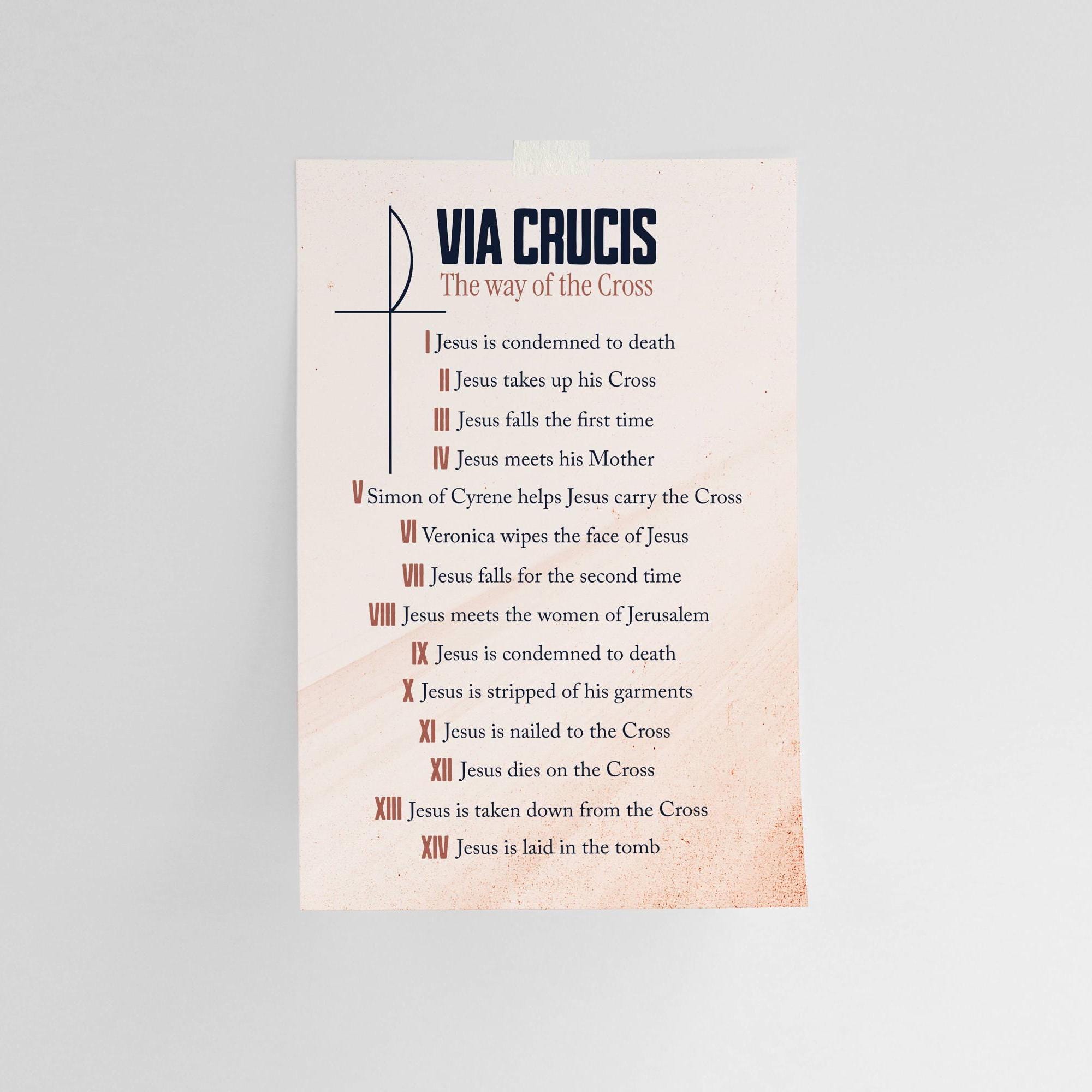 Jesus via Crucis Educational Print Stations of the Cross List Poster ...