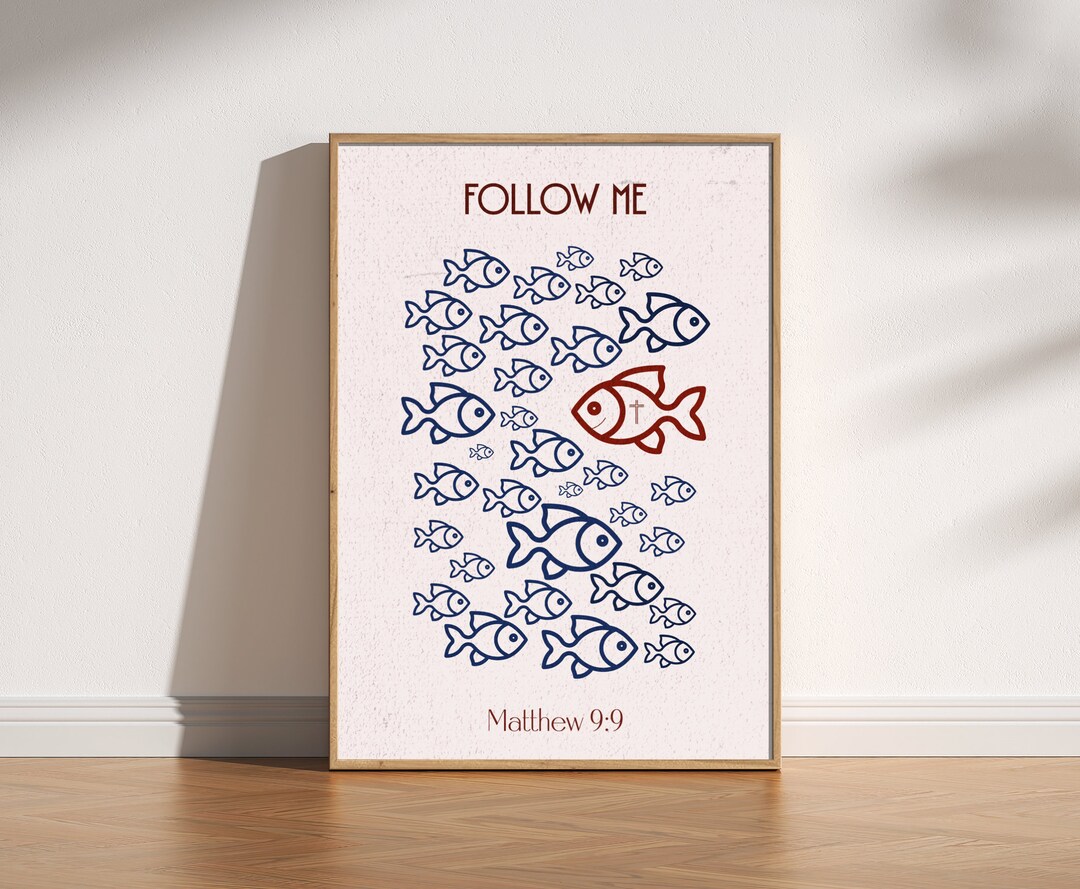 Bible Verse Printable Poster Follow Me Fish Nice Christian Art for Home ...