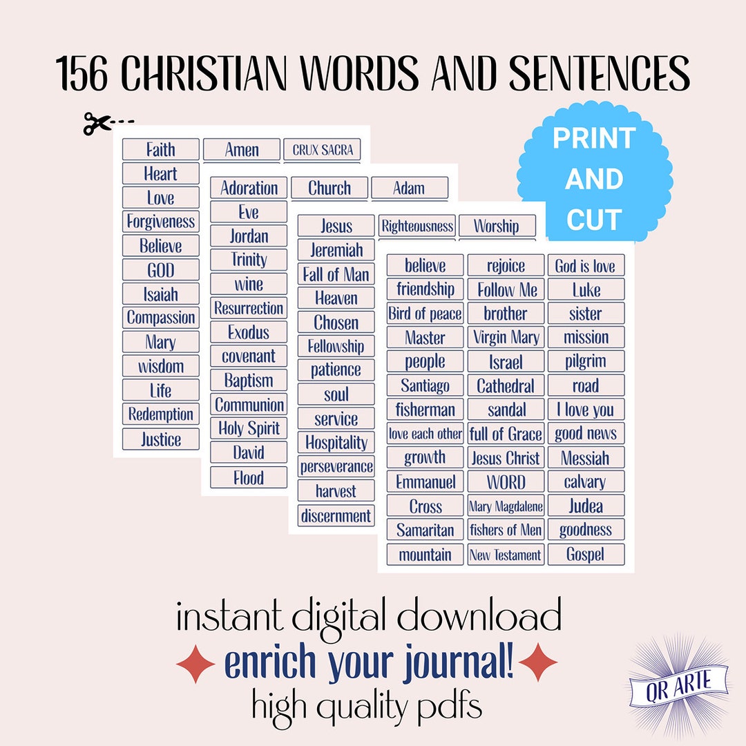 Christian Words for Journal Decor Cut Out Bible Printable Terms and ...