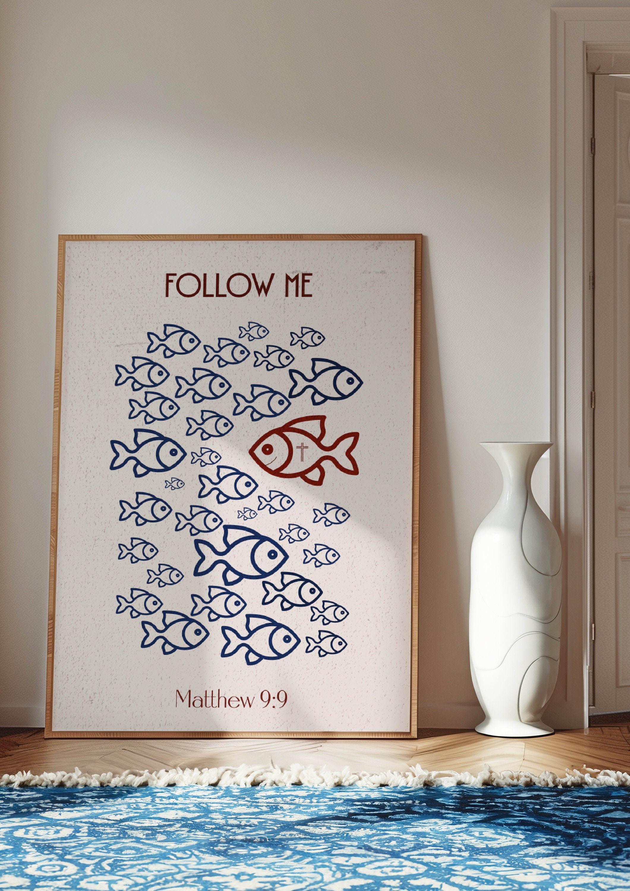 Bible Verse Printable Poster Follow Me Fish Nice Christian Art for Home ...