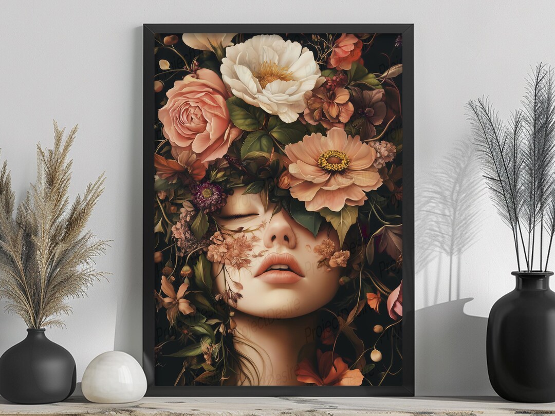 Floral Portrait Art Print Surreal Woman With Pretty Flowers ...