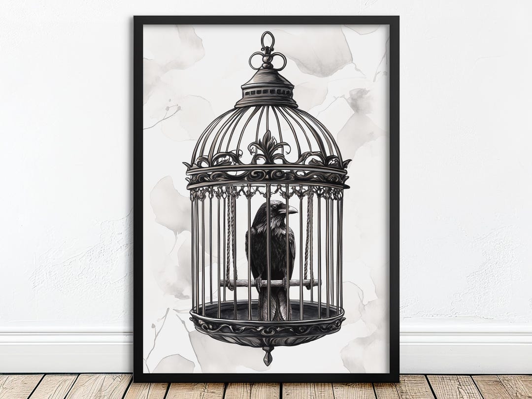 Raven Art Print Gothic Bird Cage Victorian Occult Illustration Dark ...
