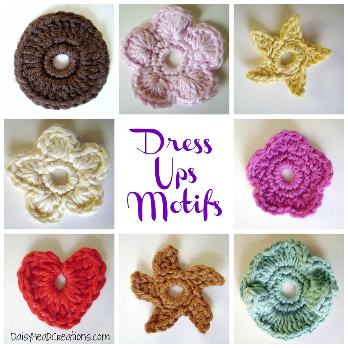 Crochet Accessory PATTERN- Motifs to Adorn Hats Bags Jackets Purses ...