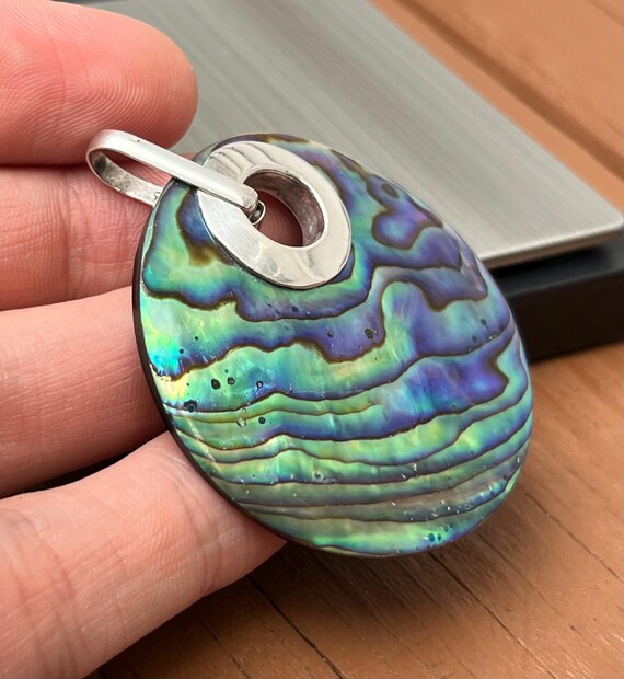 925 Large Abalone Shell Overlay Sterling Silver Bail … - Gem
