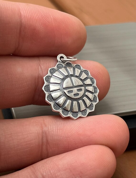 925 Native American Indian Sun Face Medallion Sterlin… - Gem
