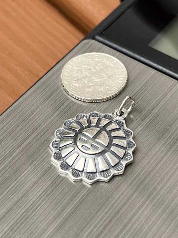 925 Native American Indian Sun Face Medallion Sterlin… - Gem