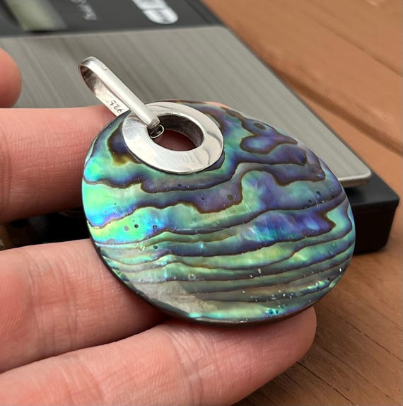 925 Large Abalone Shell Overlay Sterling Silver Bail … - Gem
