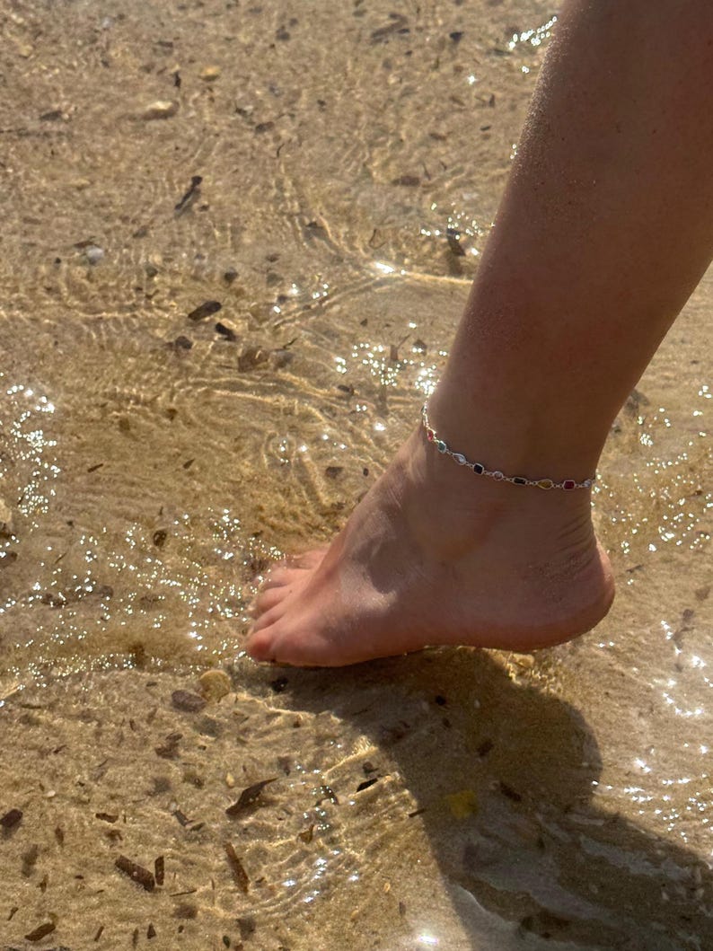 Handmade Sterling Silver Gemstone Anklet, Rainbow Beach Jewelry - Etsy