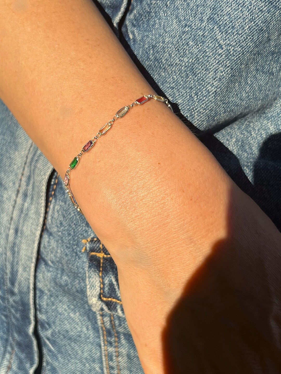 Multi Colored Bracelet,baguette Bracelet,crystal Bracelet,gemstone ...