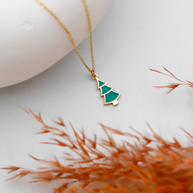 Sterling Silver Enamel Christmas Tree Necklace, Dainty Winter Jewelry ...