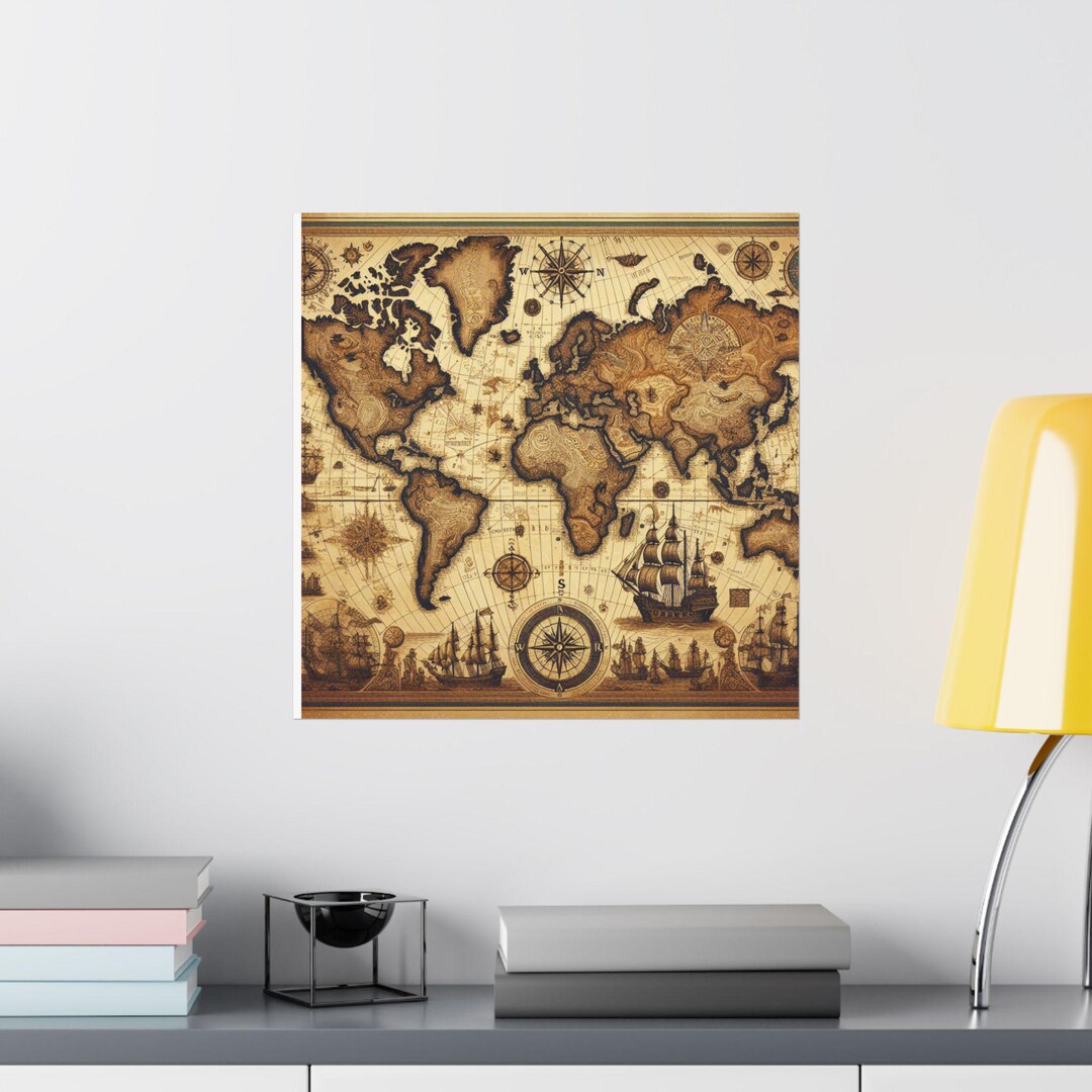 Vintage World Map Vertical Poster, Nautical Wall Art, Travel Decor ...