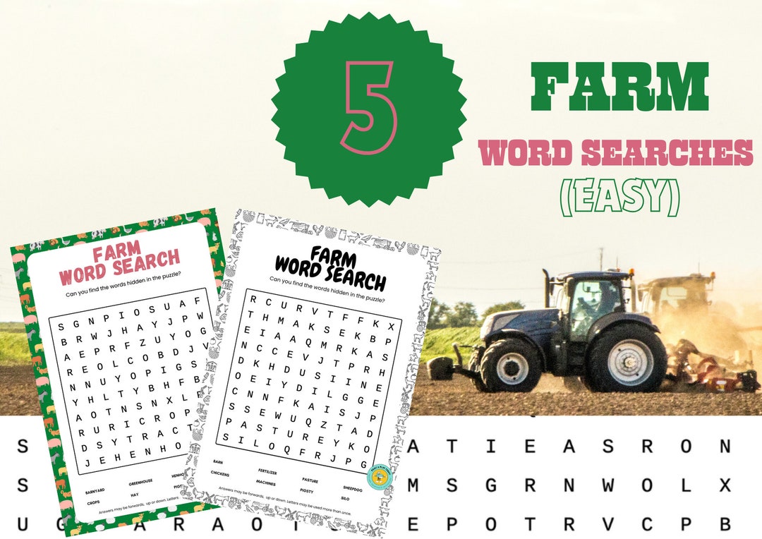 5 EASY Farm Word Search Puzzle Bundle for Kids Printable Word Search ...