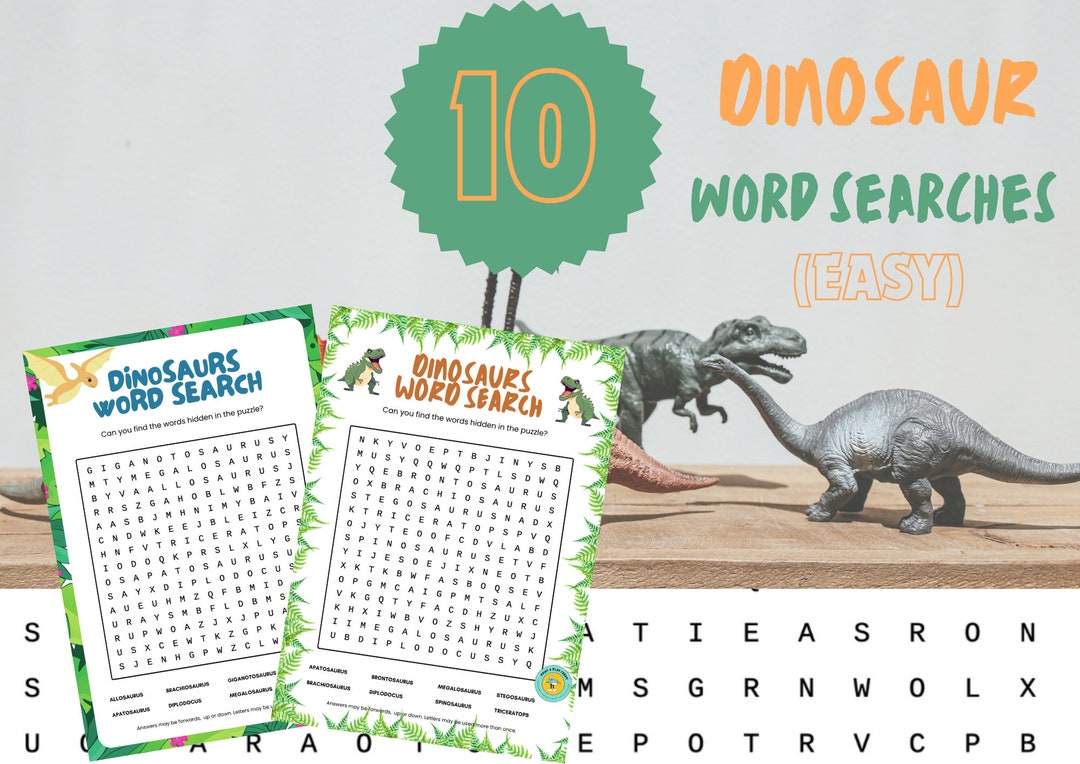 10 EASY Dinosaur Word Search Puzzle Bundle for Kids Printable Word ...