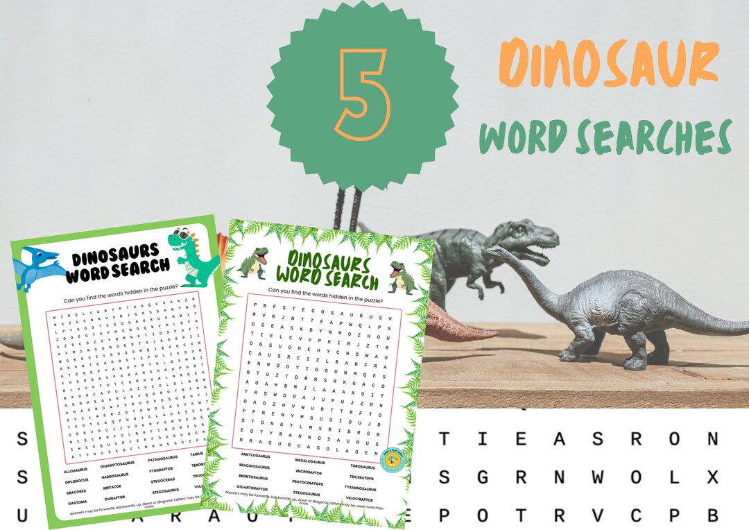 5 Dinosaur Word Search Puzzle Bundle for Kids Printable Word Search ...