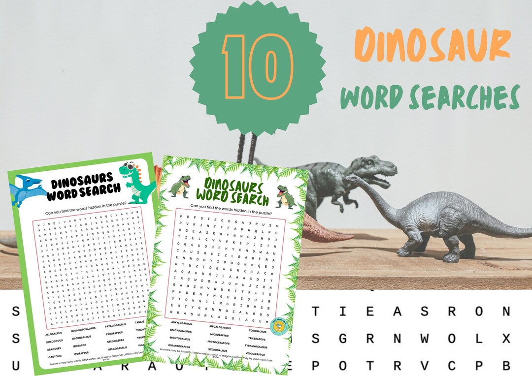 10 Dinosaur Word Search Puzzle Bundle for Kids BUNDLE 1 of 2 Printable ...
